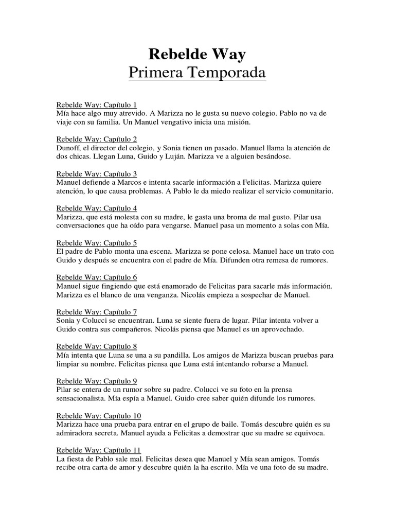 Rebelde Way Primera Temporada | PDF | Programas de televisión | Drama Television Series