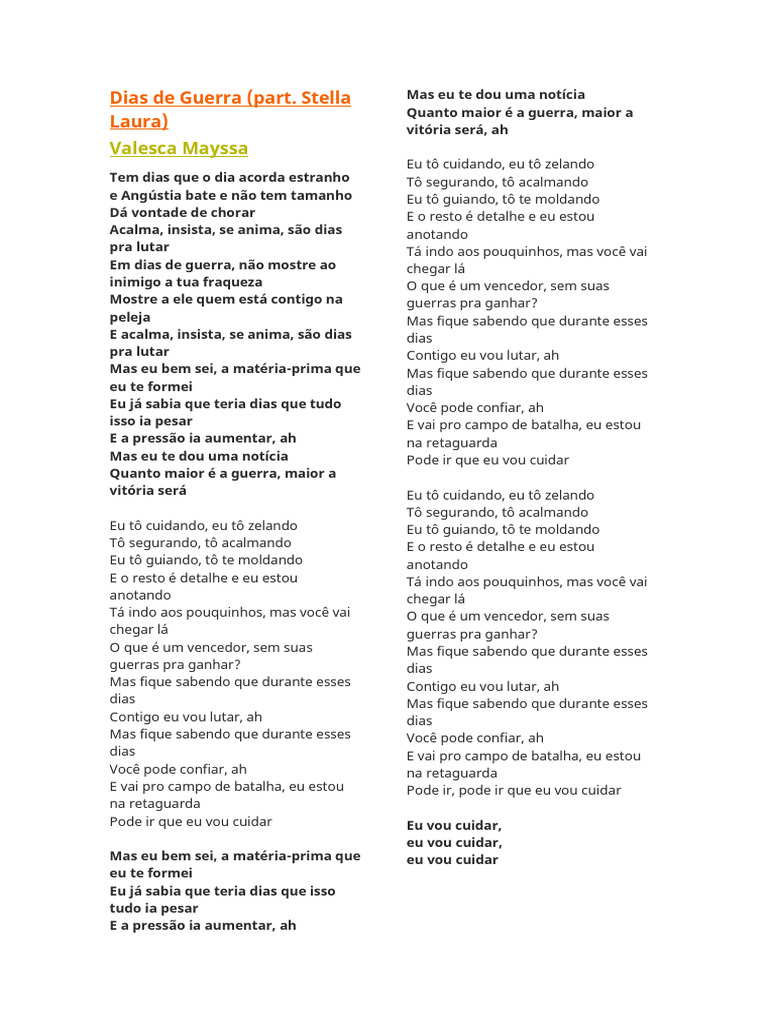 Letra de "Dias de Guerra" | PDF