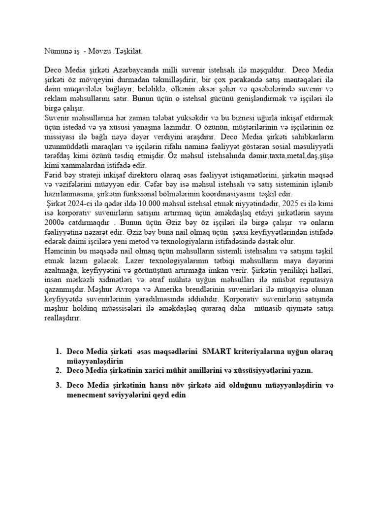 Nümunə Iş Menecment 2 Təşkilat Anlayışı | PDF