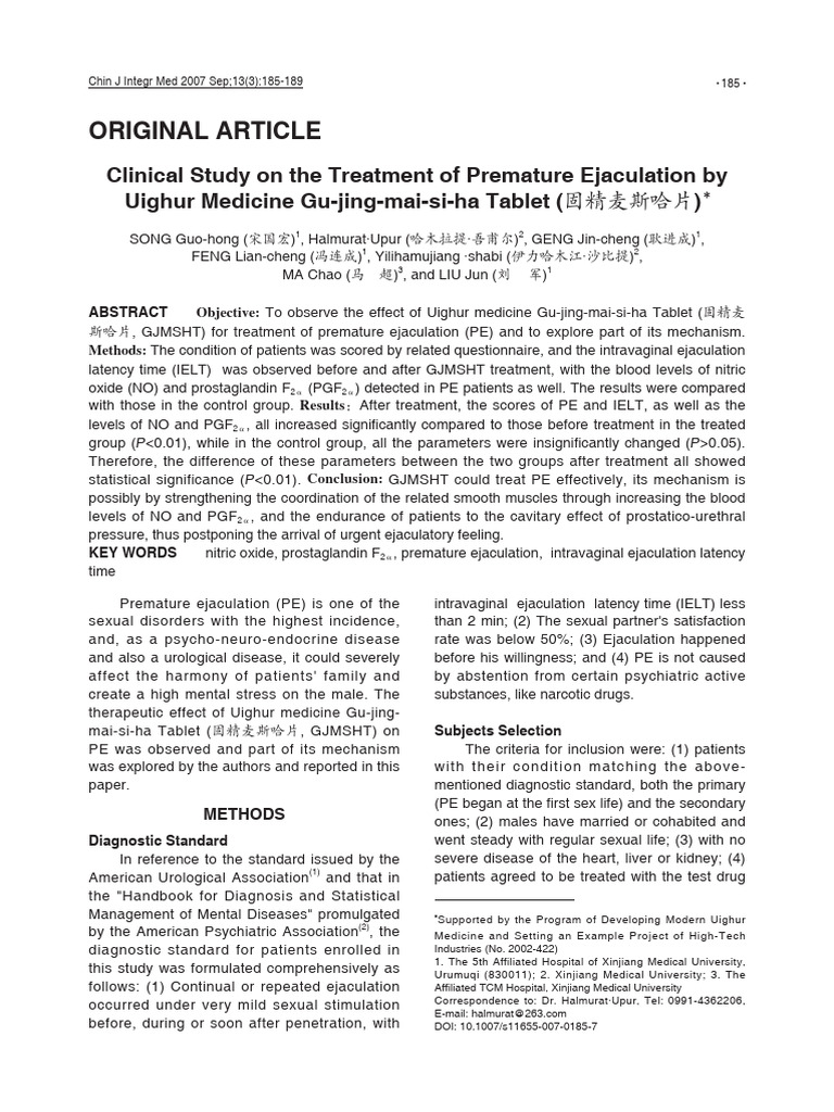 2007 Clinical Study On The Treatment of Premature Ejaculation by | PDF