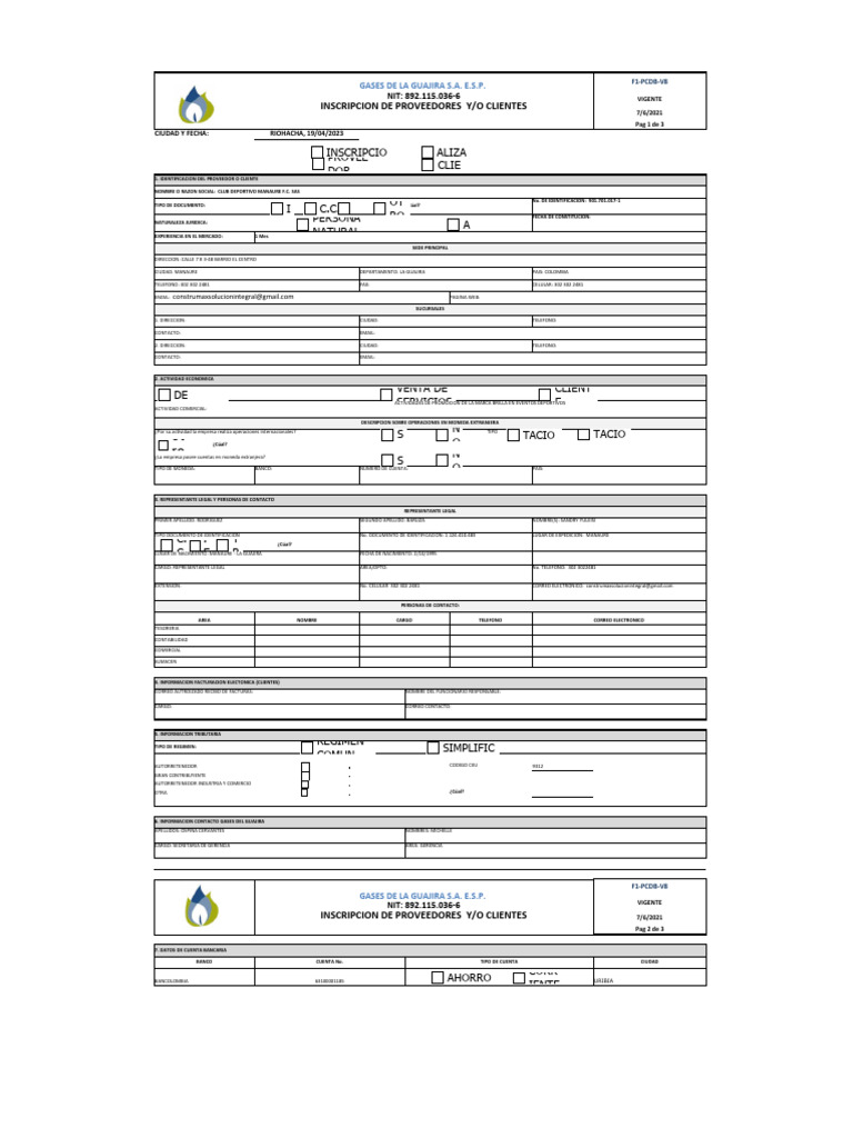 Inscripción Proveedor Club Manaure F.C. | PDF | Lavado de dinero | Business