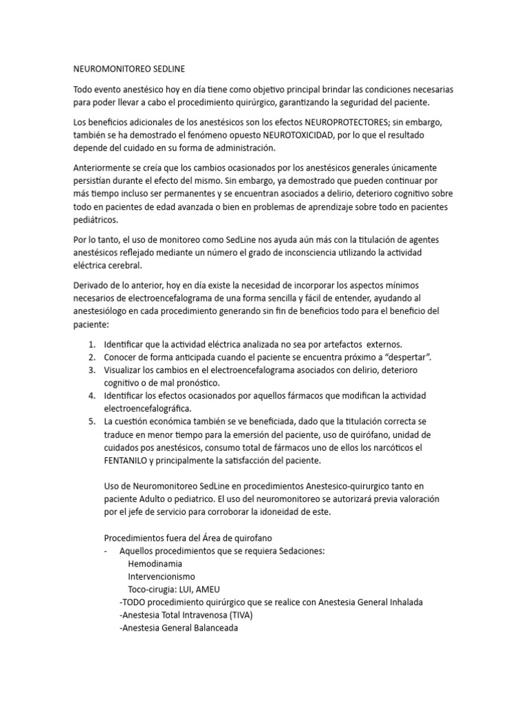 Protocolo Sedline | PDF | Anestesia | Cuidado de la salud