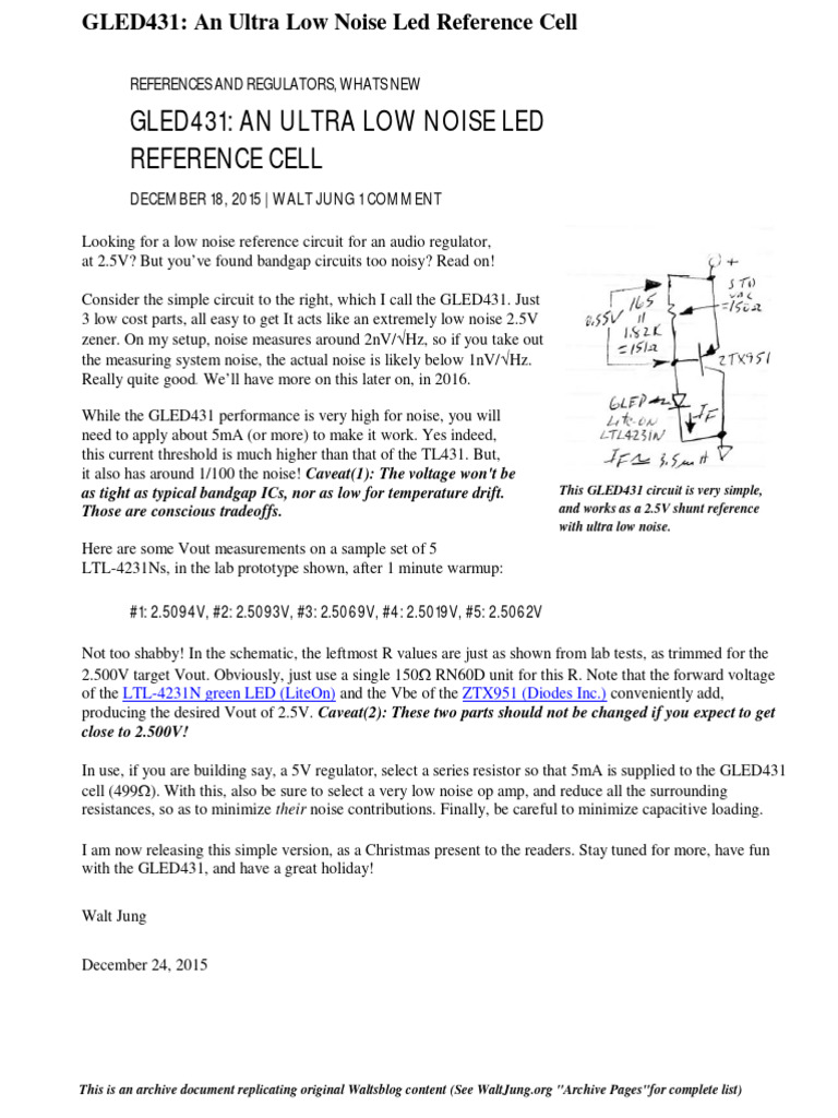 GLED431 - An Ultra Low Noise LED Reference Cell - Walt's Blog 2014 ...