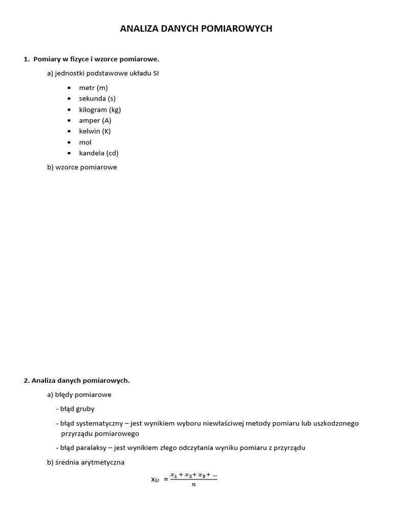 Analiza Danych Pomiarowych | PDF