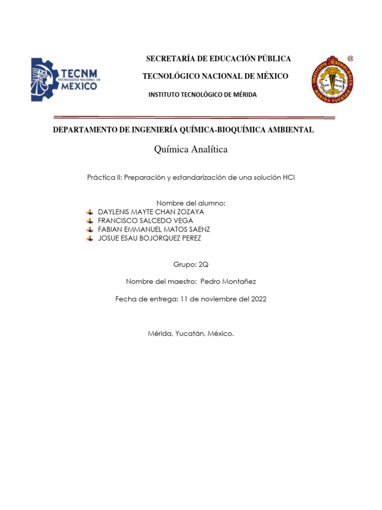 Estandarización de Solución de HCl | PDF | Valoración | Química