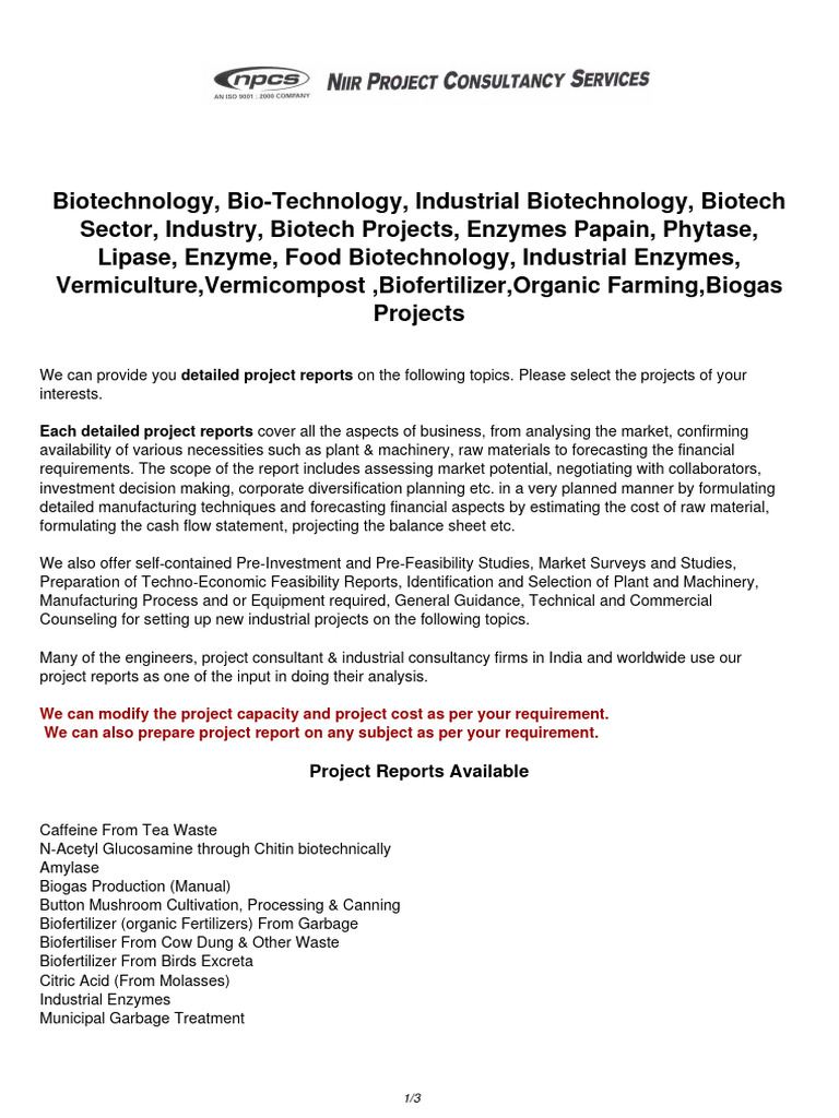 Niir Projecty Bio Technology Industrial Biotechnology Biotech As ...