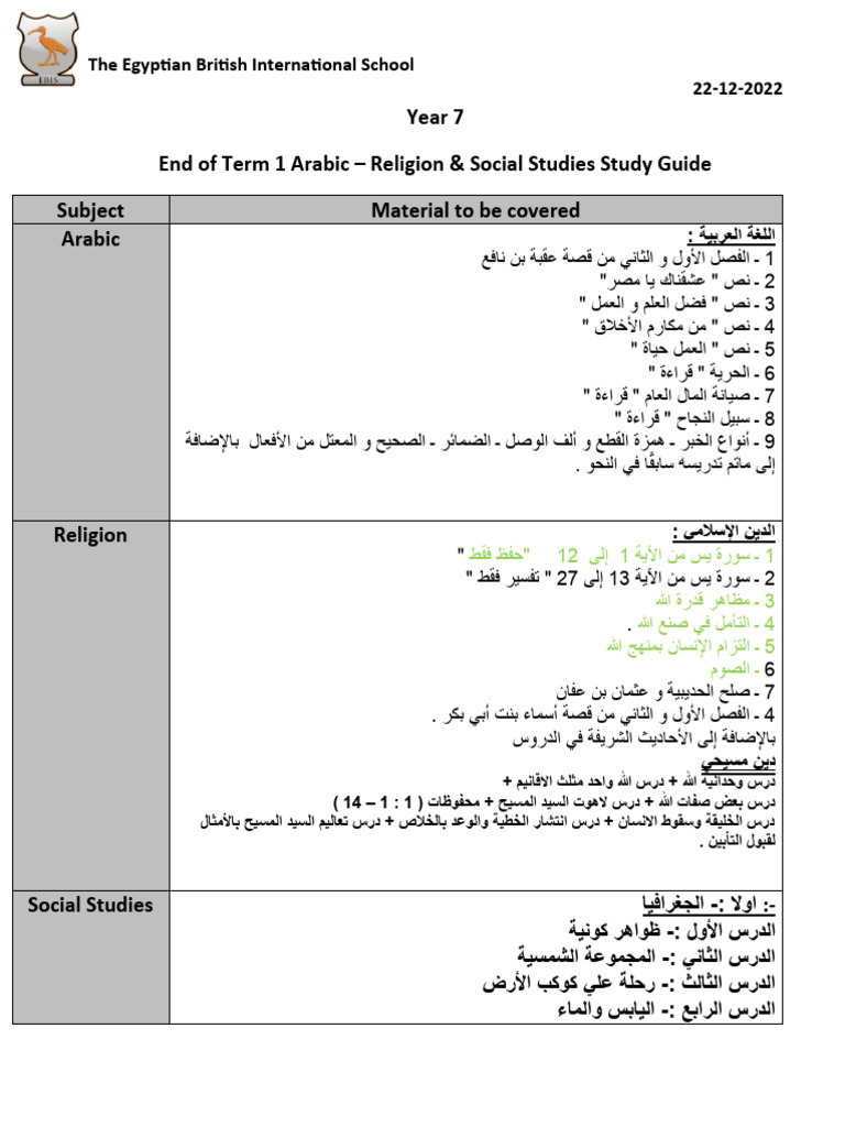 Year 7 Arabic - Religion Social Studies | PDF