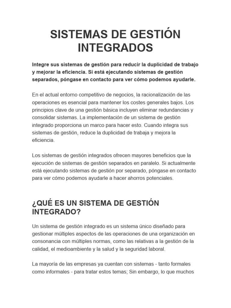 Sistemas de Gestión Integrados | PDF
