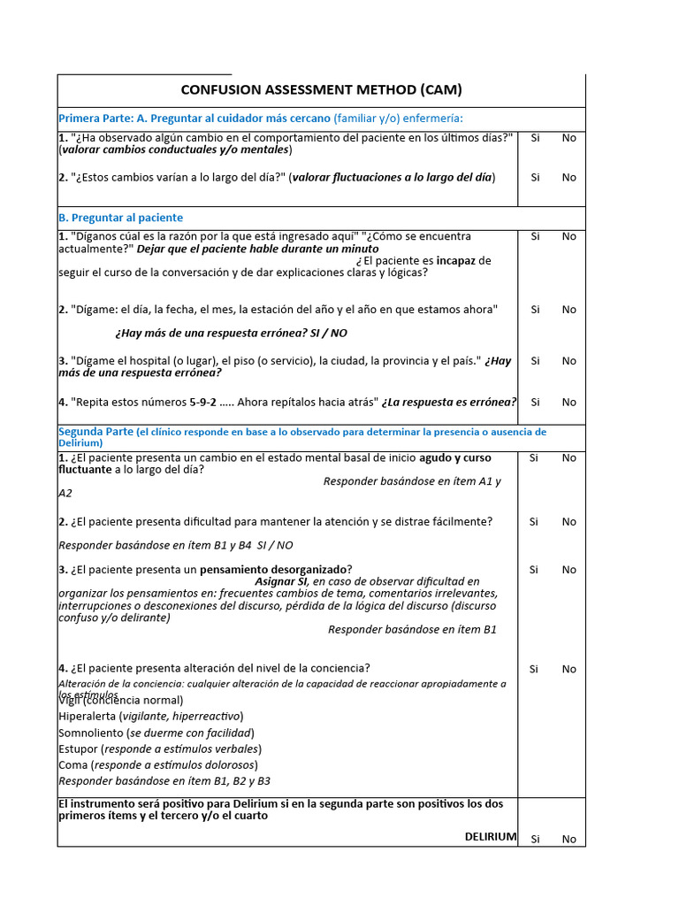 Confusion Assessment Method (Cam) : Primera Parte: A. Preguntar Al ...