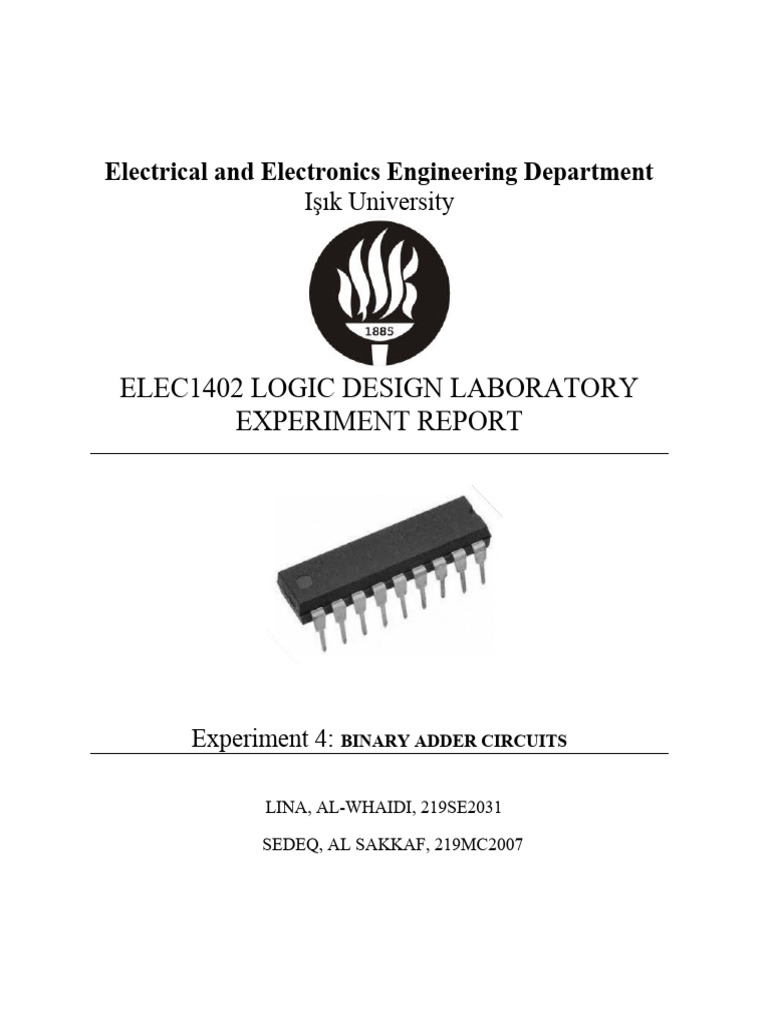 Elec1402 Logic Design Laboratory Experiment Report: Electrical and Electronics Engineering ...