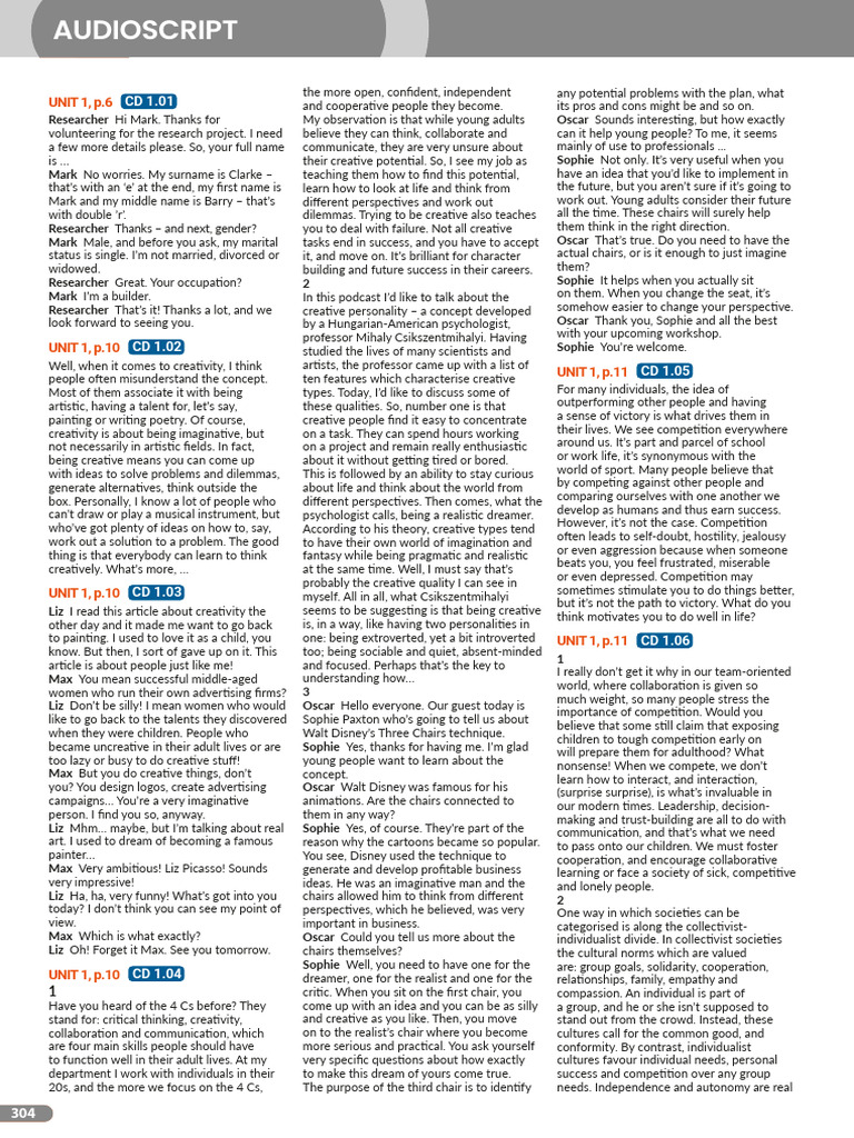 Repetytorium 2022 Audioscript | PDF | Creativity | Invention