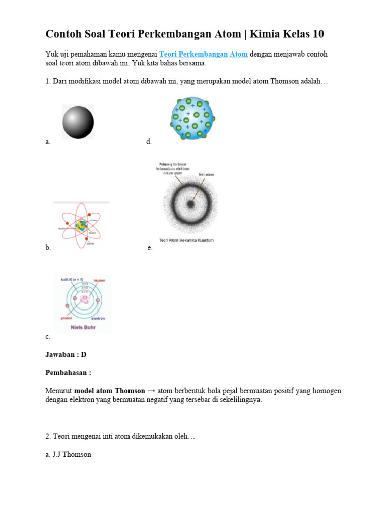 Contoh Soal Teori Perkembangan Atom | PDF
