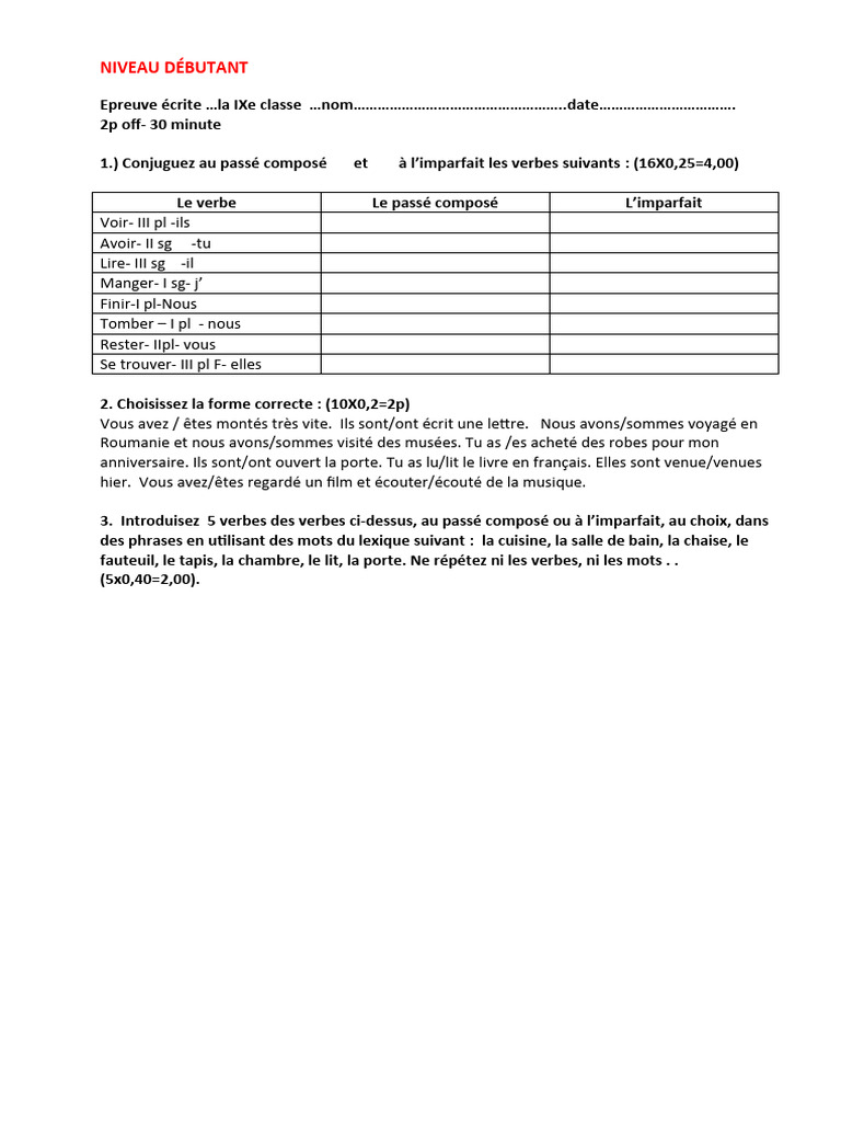 Conjugaison : Passé Composé et Imparfait | PDF