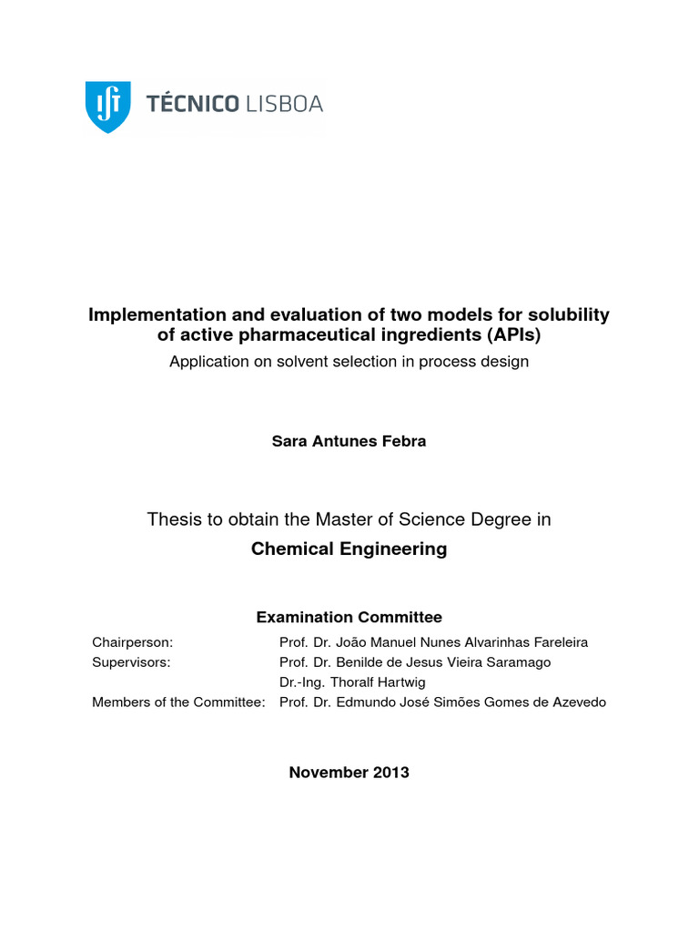 Implementation and Evaluation of Two Models For Solubility of Active ...