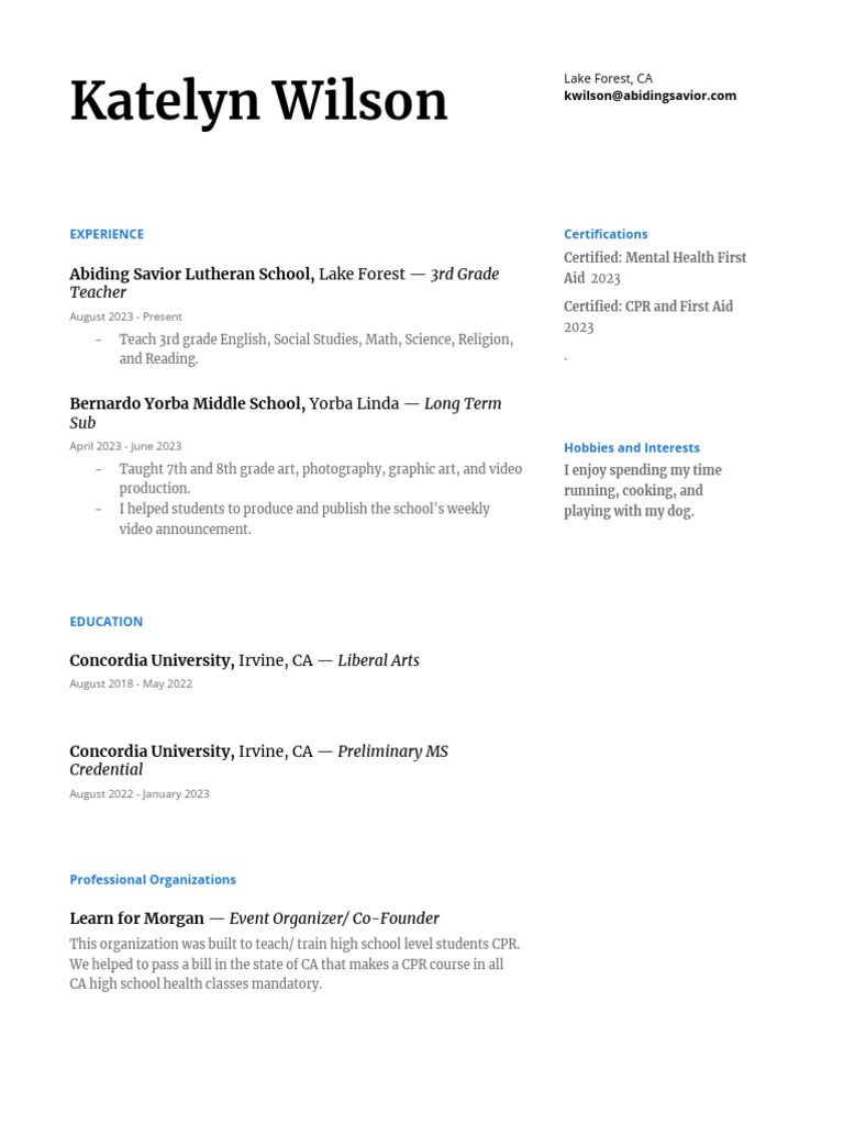 Katelyn Wilson: Teacher | PDF