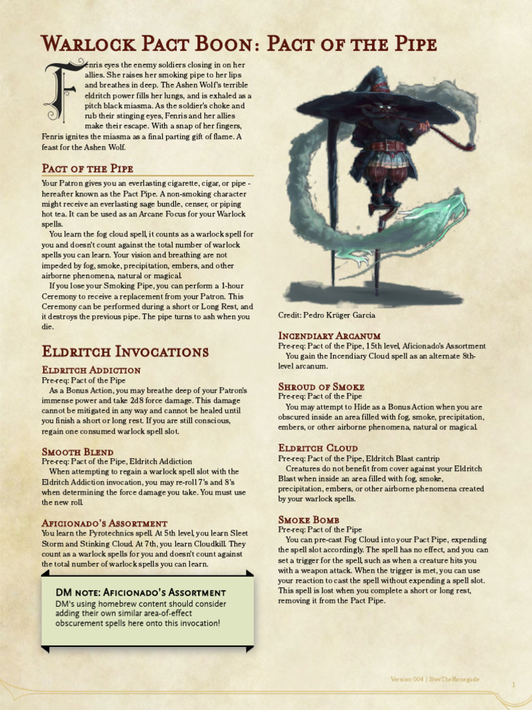 Warlock Pact Boon - Pact of The Pipe - The Homebrewery | PDF Warlock Pact Boon - Pact of The Pipe - The Homebrewery | PDF