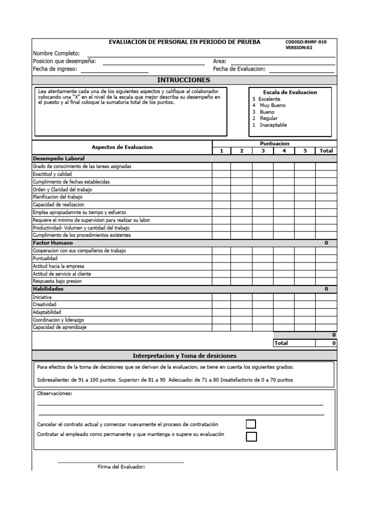 Formato Período de Prueba | PDF | Evaluación | Ciencia cognitiva