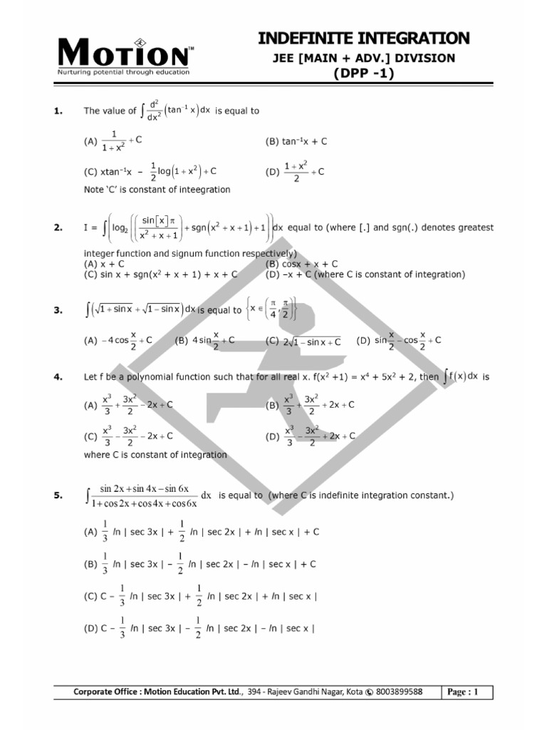 Indefinite Integration DPP | PDF