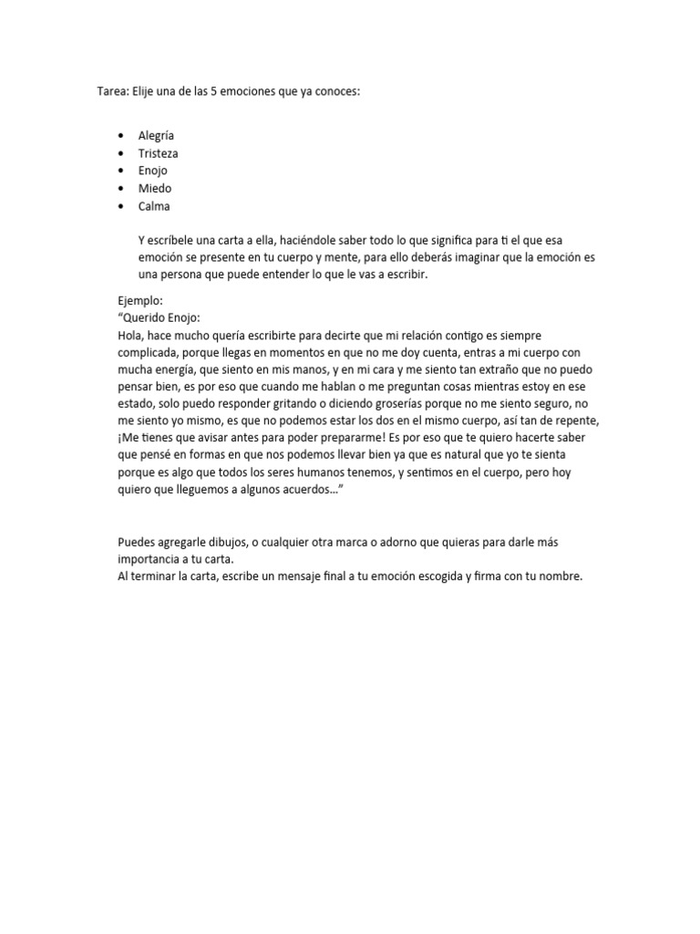 Carta a mis emociones: Ejercicio práctico | PDF