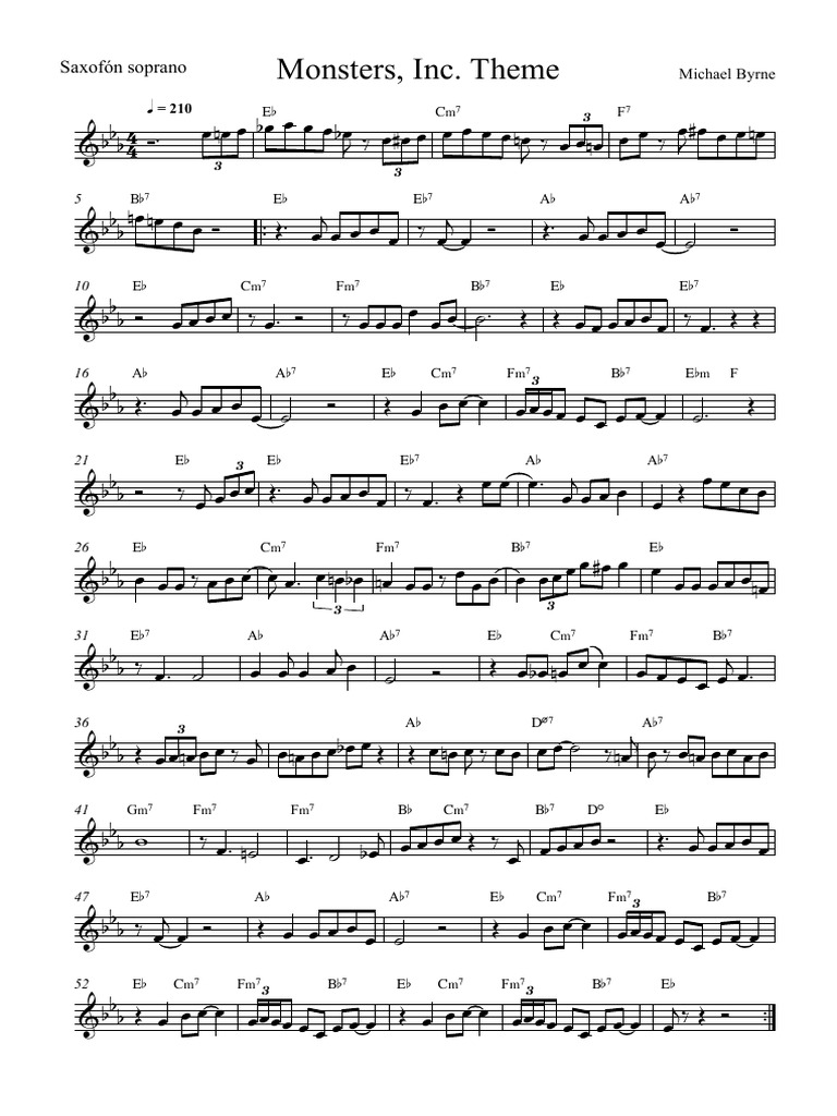Monsters - Inc. - Theme - Alto - Sax - Eb - Saxofón Soprano | PDF