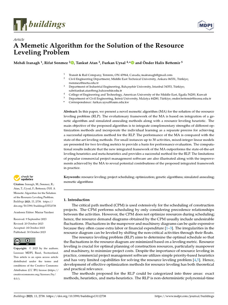 A Memetic Algorithm For The Solution of The Resource Leveling Problem | PDF | Metaheuristic ...