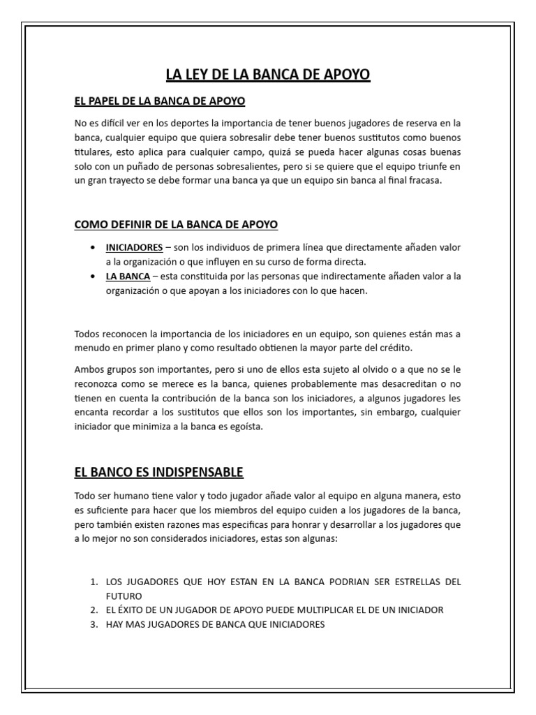 La Ley de La Banca de Apoyo | PDF