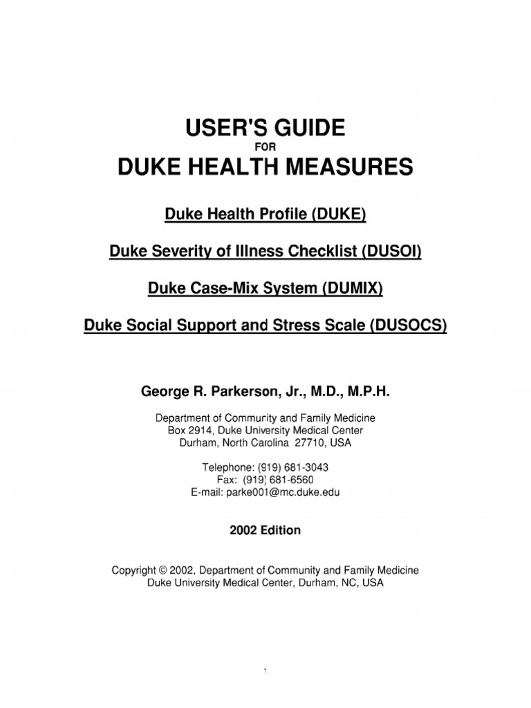 Duke Health Profile-User Guide 2002 - Reduced Size | PDF