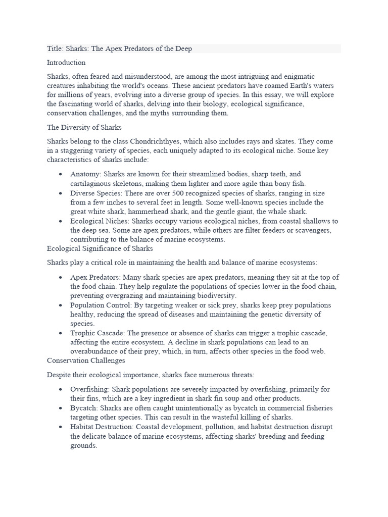 Title Sharks The Apex Predators of The Deep | PDF | Sharks ...