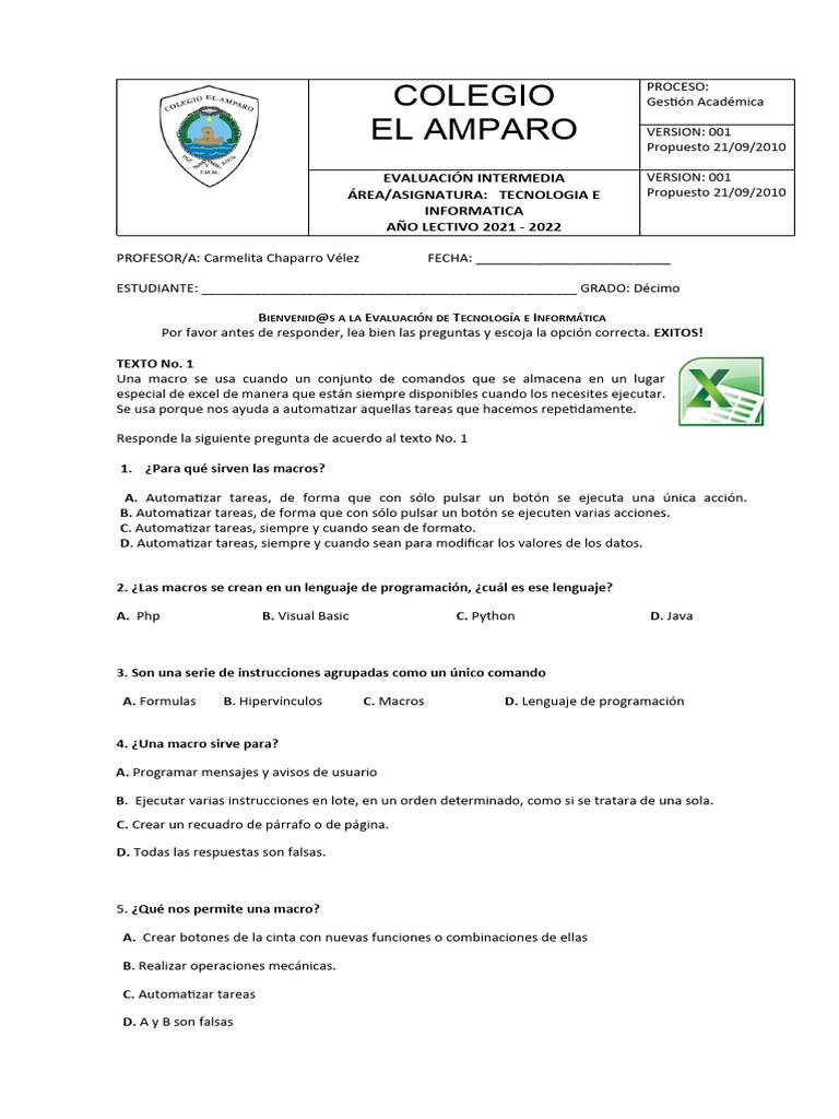 Evaluacion Intermedia Grado Décimo | PDF