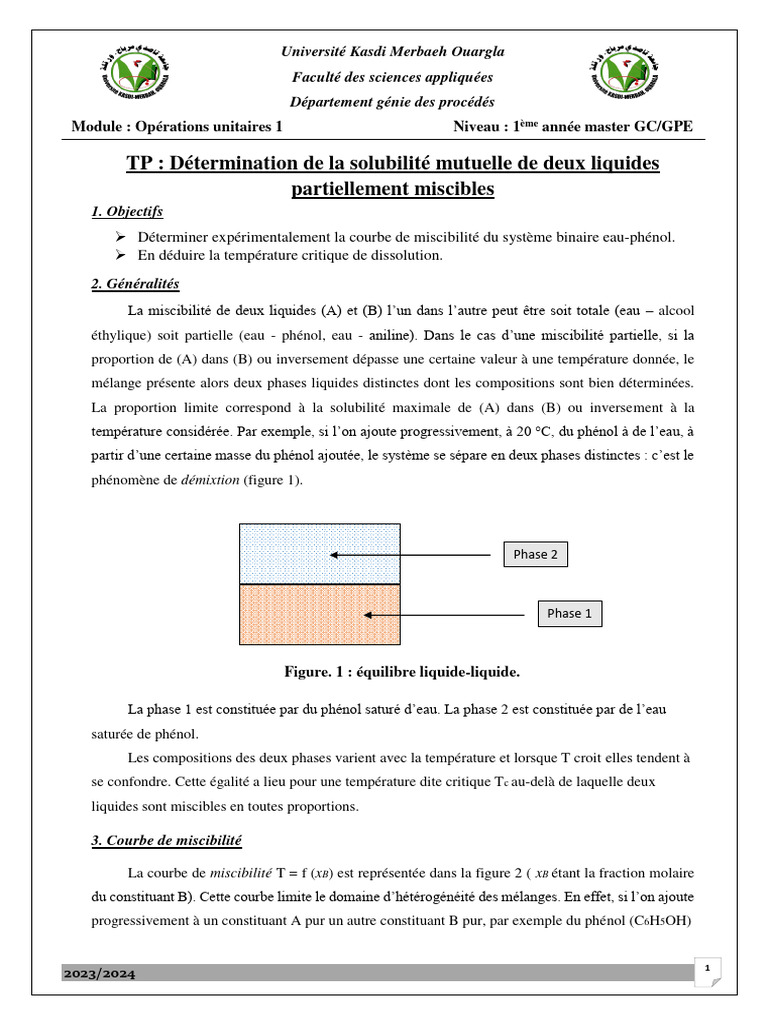 DÃtermination de La Solubilitã Mutuelle de Deux Liquides Partiellement Miscibles | PDF