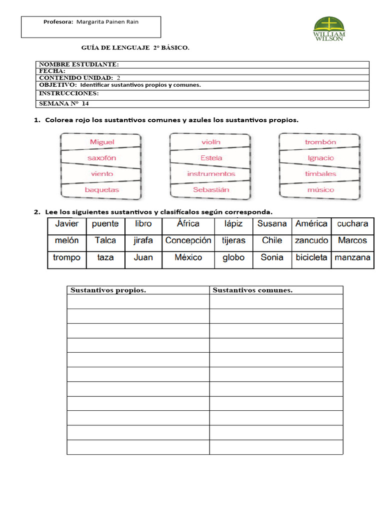 Guía Semana 13 - 2° Básico Lenguaje Sustantivo Propios y Comunes 2023 | PDF