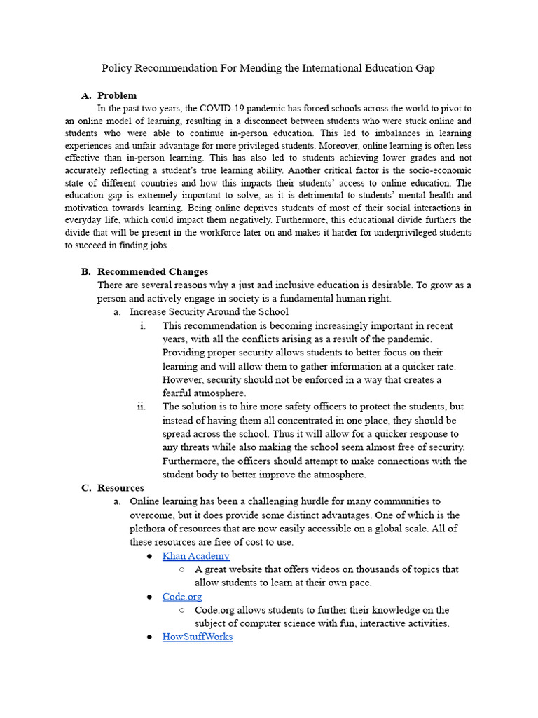 Policy Recommendation | PDF | Learning | Educational Technology