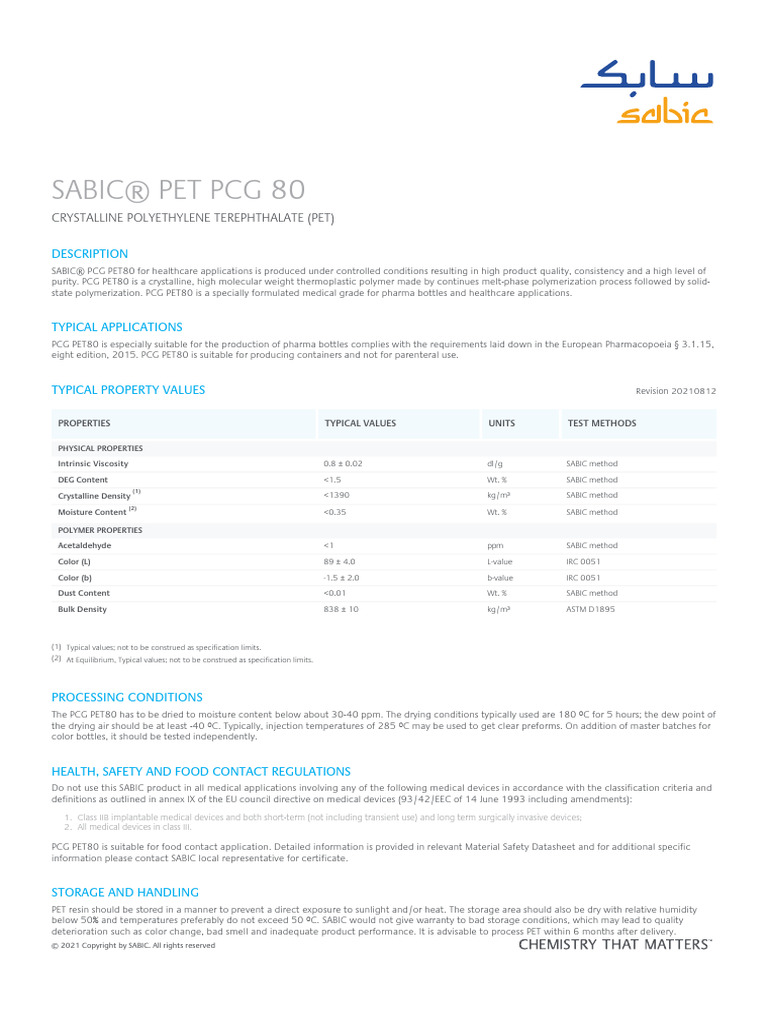 SABIC® PET_PCG 80_Global_Technical_Data_Sheet | PDF | Materials | Plastic