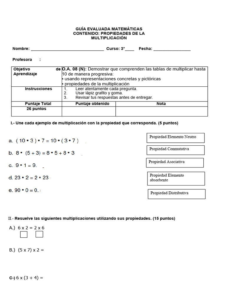 Guia Matematica Propiedades de La Multiplicaciones | PDF