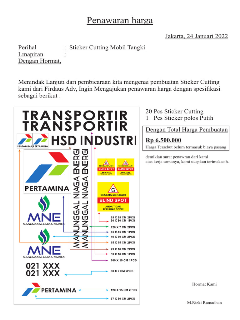 Penawaran Harga Sticker Mobil | PDF