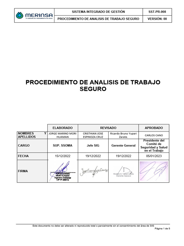 Sst-pr-008 Procedimiento de Analisis de Trabajo Seguro (Ats) | PDF Sst-pr-008 Procedimiento de Analisis de Trabajo Seguro (Ats) | PDF