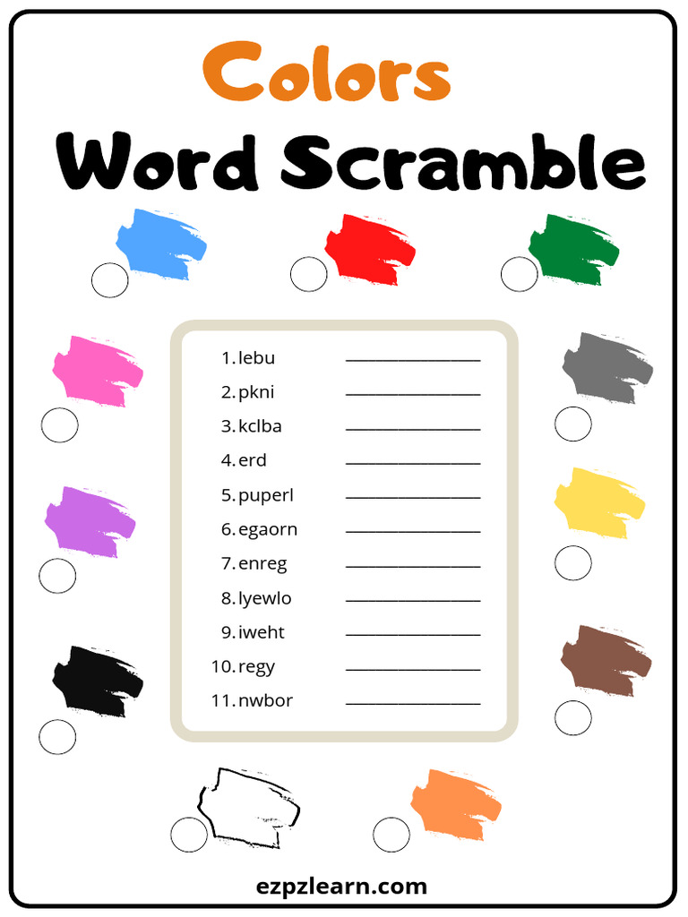 Colors Word Scramble 1 | PDF | Career & Growth | Technology & Engineering