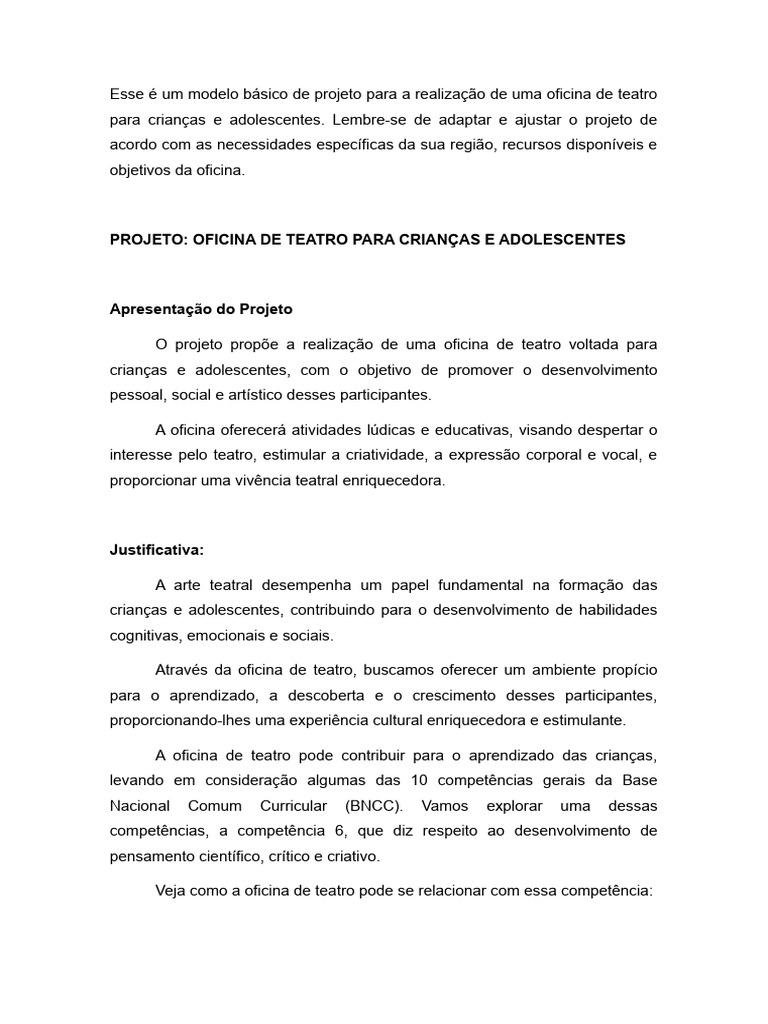 Modelo de Projeto TEATRO | PDF | Teatro | Pensamento