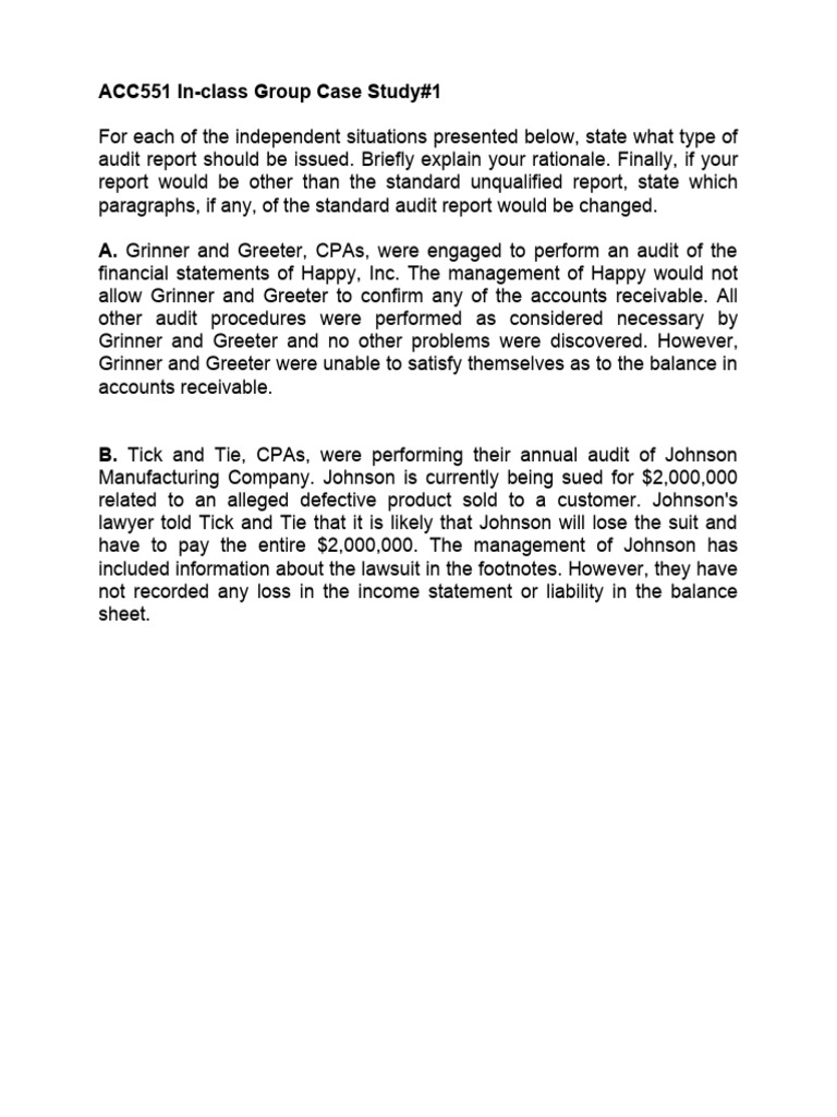 Case Study 1 - Auditing 1 | PDF | Auditor's Report | Financial Audit