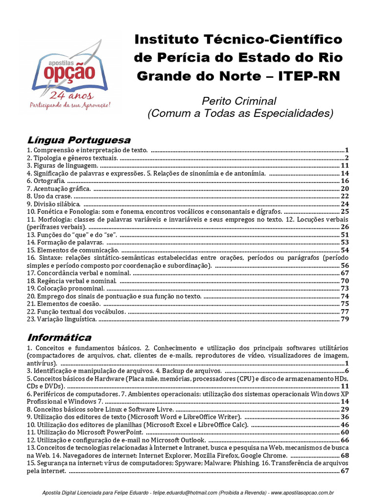 Apostila Perito Criminal ITEP RN | PDF