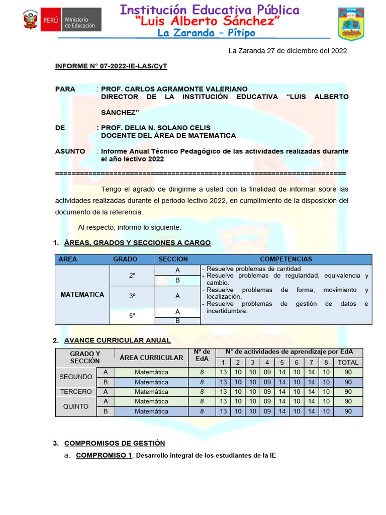 Informe Anual de Matemáticas 2022 | PDF | Enseñando | Evaluación