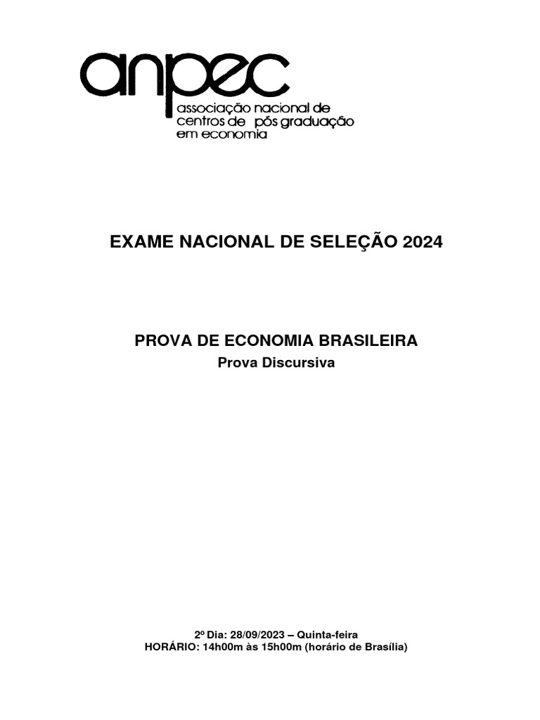 Exame ANPEC-2024 - Economia Brasileira Discursiva | PDF | Economia