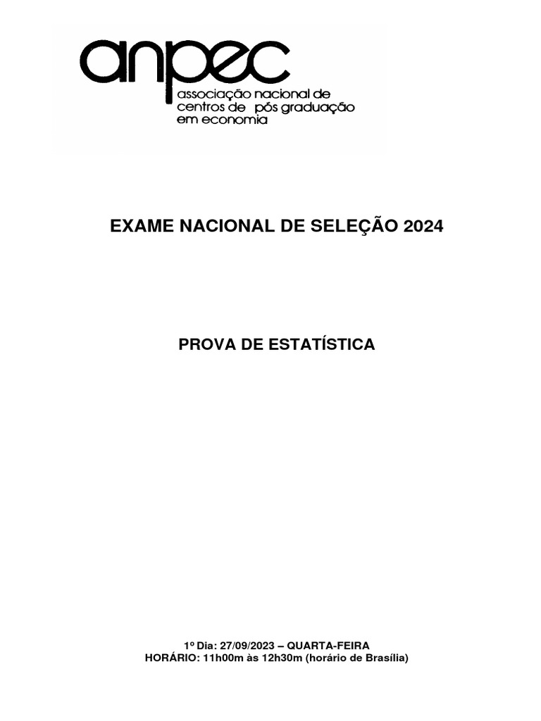 Exame ANPEC-2024 - Estatística | PDF