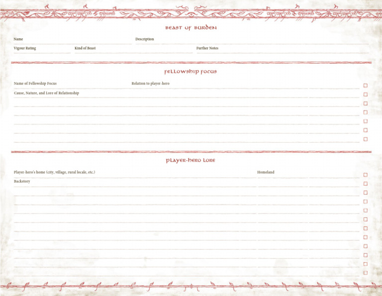 TOR Character Sheet Back Fillable | PDF
