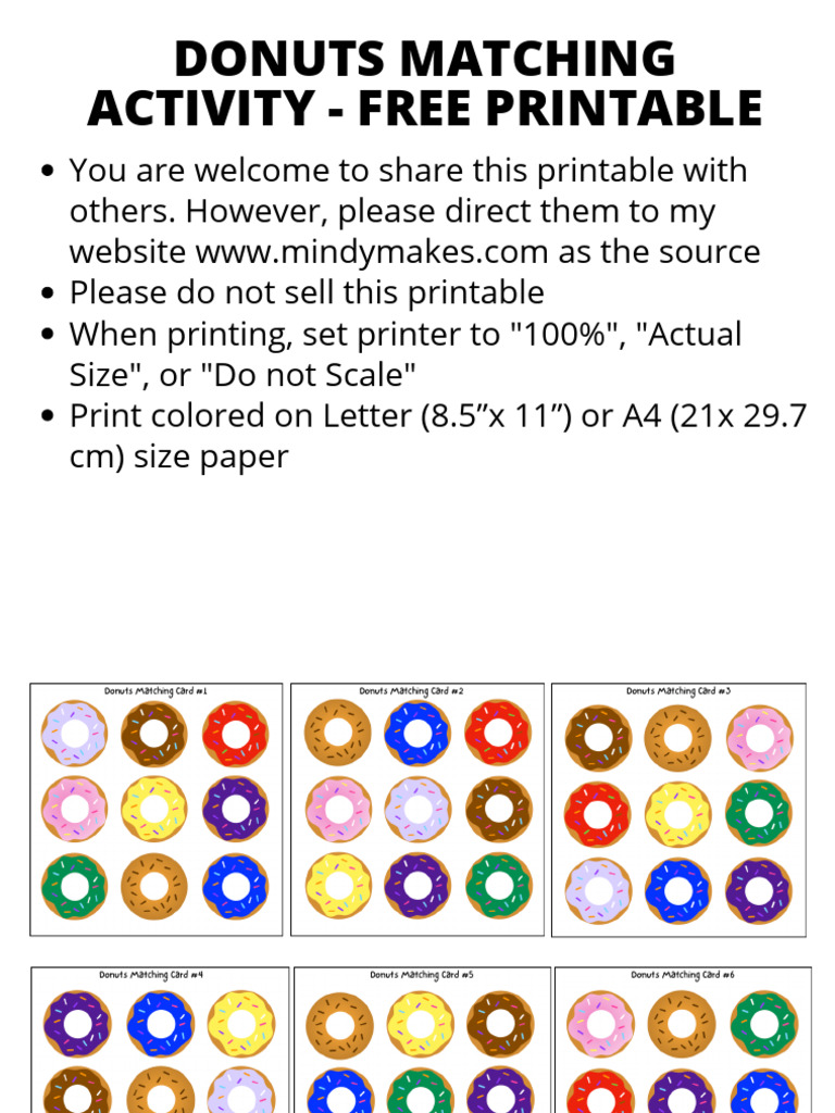 Donuts Matching Activity Printable | PDF