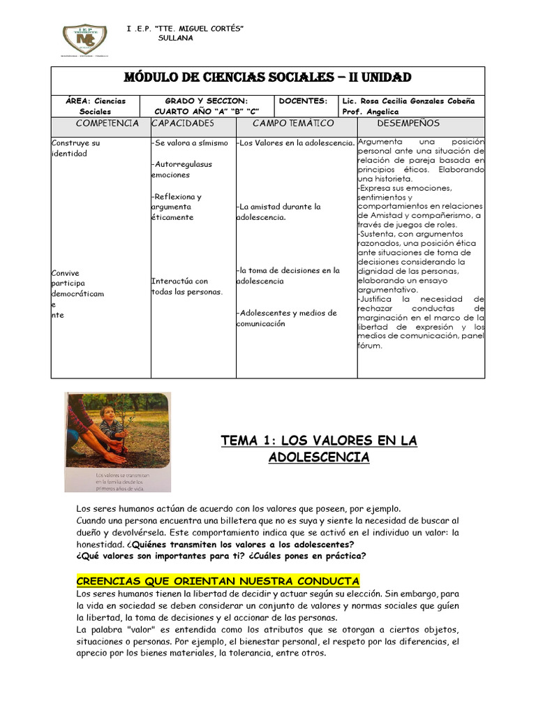 Modulo de Dpcc. 4to. de La 2 Unidad | PDF | Belleza | Estereotipos