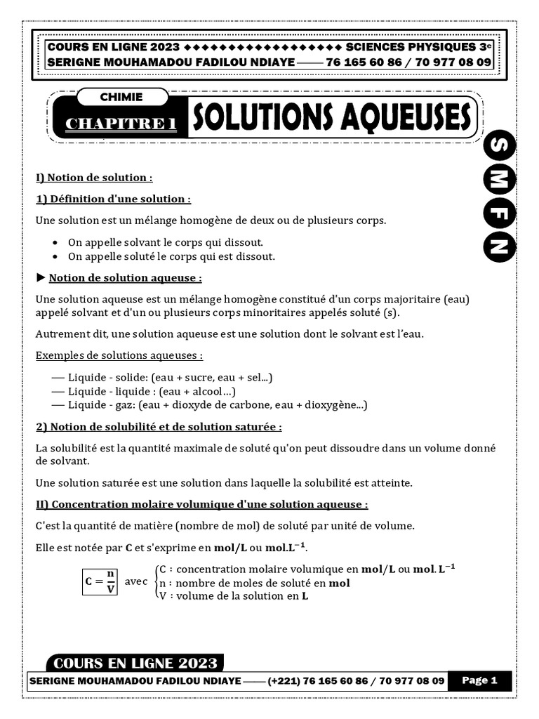 Cours Solutions-Aqueuses | PDF