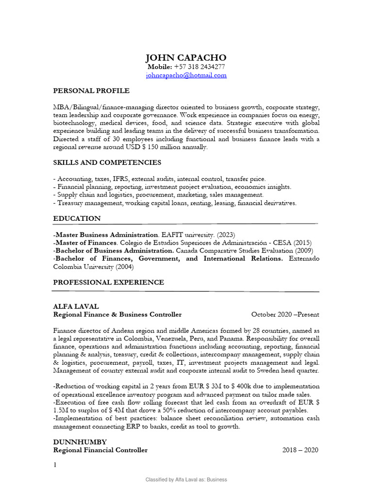 CV John Capacho 2023 | PDF | Investing | Banks