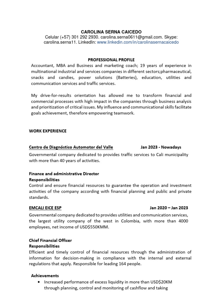 CV Carolina Serna May2023 | PDF | Mondelez International | Business Economics