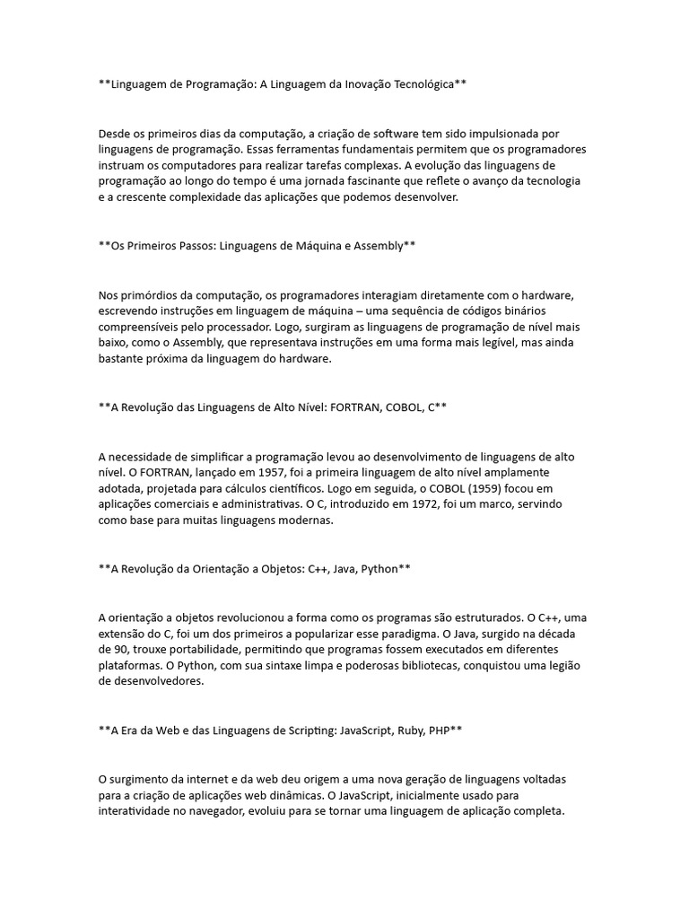 Evolução Da Linguagem de Programação | PDF | Linguagem de programação ...